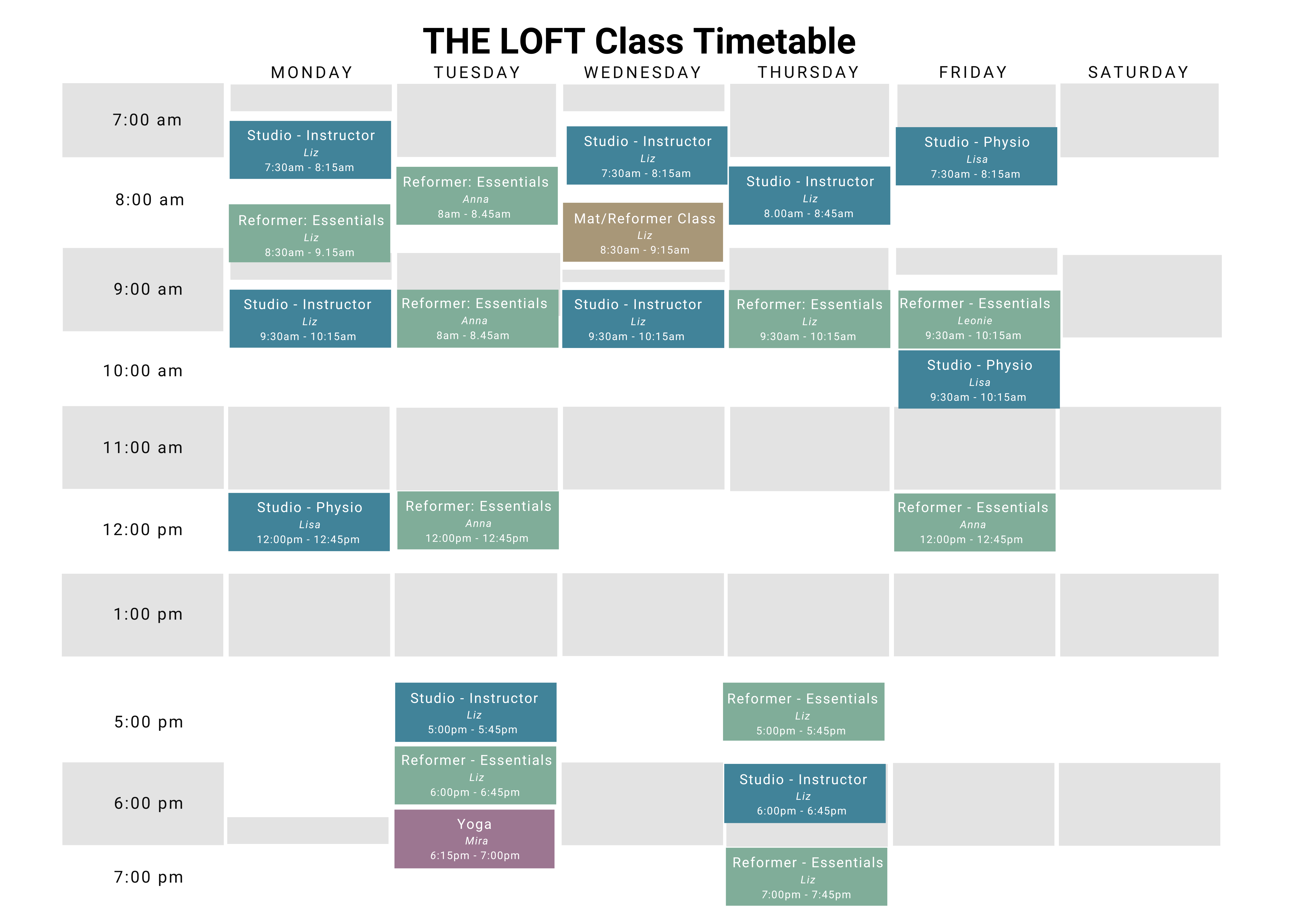Class Timetable - Auckland Physiotherapy